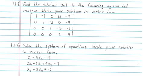 solved find the solution set to the following augmented