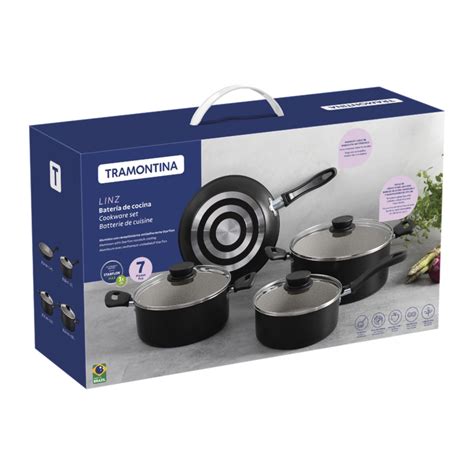 Batería De Cocina Linz 7 Piezas Antiadherente Tramontina Color Negra