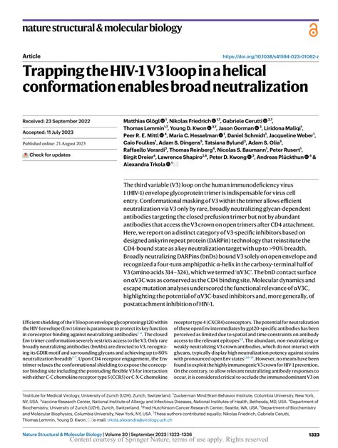 Pdf Trapping The Hiv 1 V3 Loop In A Helical Conformation Enables