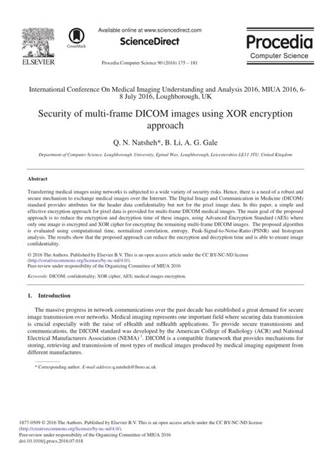 Pdf Security Of Multi Frame Dicom Images Using Xor Encryption Approach