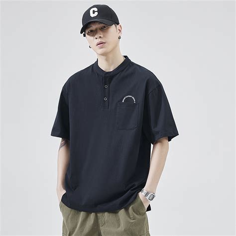 立领polo衫男士t恤短袖夏季日系宽松新款潮牌男装纯棉衣服半袖t血 阿里巴巴