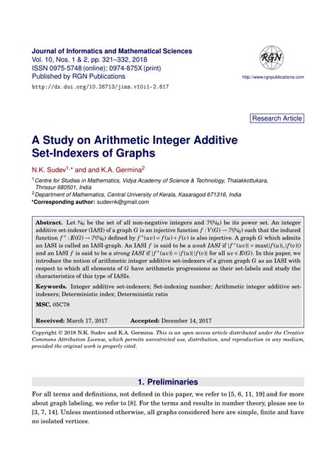 Pdf A Study On Arithmetic Integer Additive Set Indexers Of Graphs