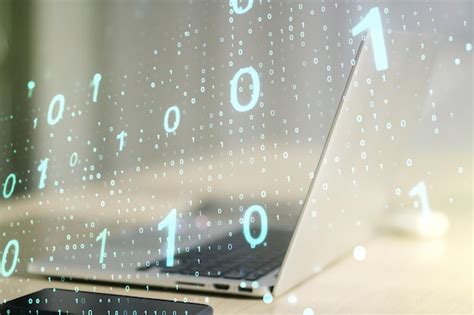 Premium Photo Creative Abstract Binary Code Sketch On Modern Laptop Background Hacking And