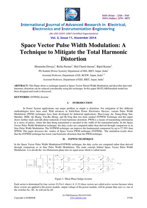 Pdf Space Vector Pulse Width Modulation A Technique To Mitigate The