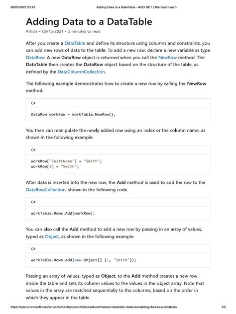 Adding Data To A Datatable Pdf