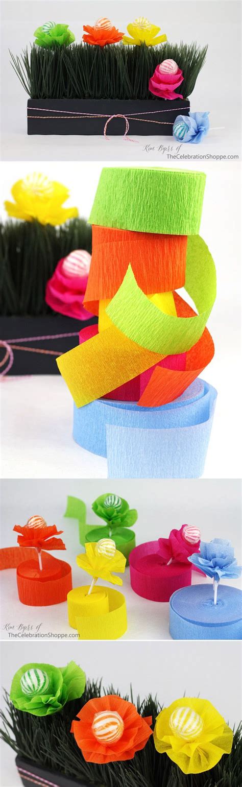 Diy Crepe Paper Flower Lollipop Party Favors Kim Byers Diy Party Favors Paper Flowers