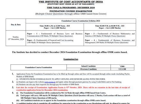 Icmai Cma Foundation Dec 2024 Exam Date Announced Bcc Gurgaon