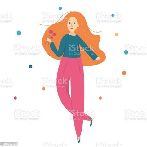 색종이와 휴일에 긴 빨간 머리와 춤 소녀 웹 디자인 포스터 인쇄 엽서 등을 위한 벡터 일러스트레이션 거리에 대한 스톡 벡터 아트 및 기타 이미지 Istock