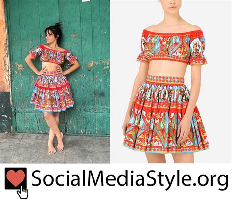 Camila Cabellos Red Print Crop Top And Skirt