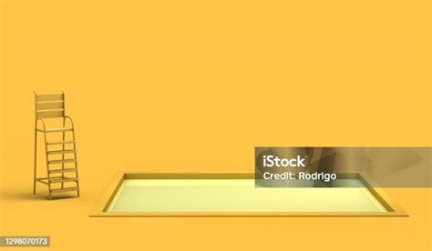 파스텔 노란색 배경에 수영장이있는 인명 구조 의자 여름과 휴가 개념 3d 일러스트레이션 수영장 스포츠 경기장에 대한 스톡 사진 및 기타 이미지 Istock