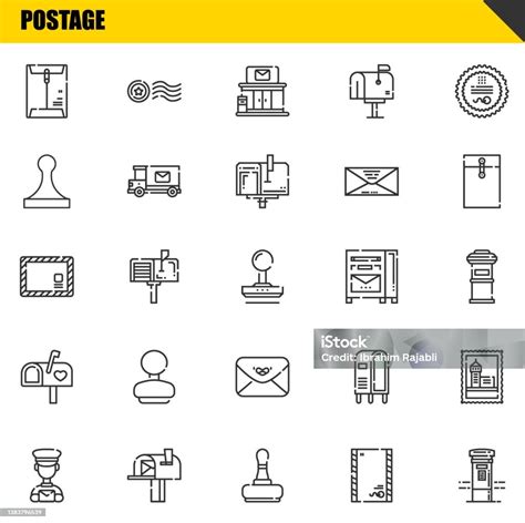 우송 벡터 라인 아이콘 세트입니다 봉투 우체부 및 봉투 아이콘 얇은 라인 디자인 현대 개요 그래픽 요소 간단한 스트로크 기호 스톡 일러스트 과거에 대한 스톡 벡터 아트 및