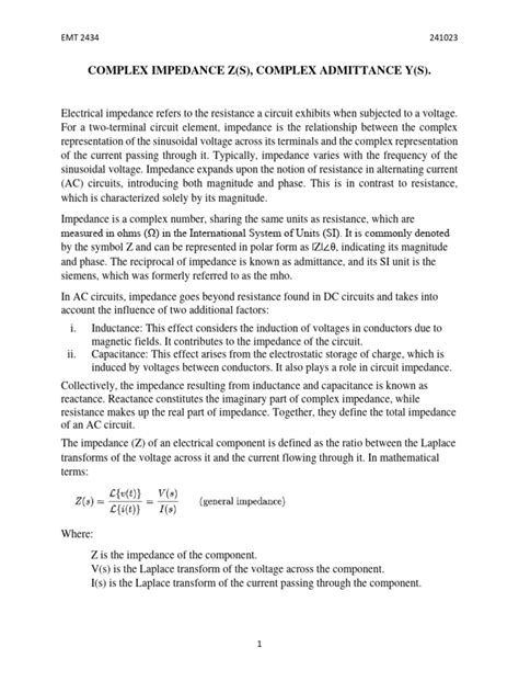 Complex Impedance And Admittance 241023 Pdf Electrical Impedance Electronic Engineering