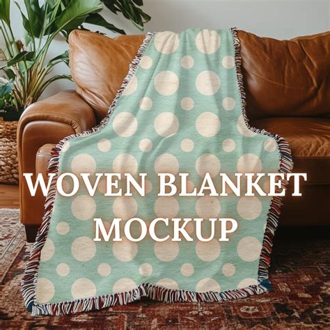 Rustic Woven Blanket Mockup Boho Throw Blanket Png Template Cozy Home