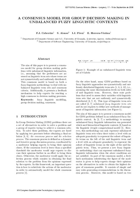 Pdf A Consensus Model For Group Decision Making In Unbalanced Fuzzy Linguistic Contexts
