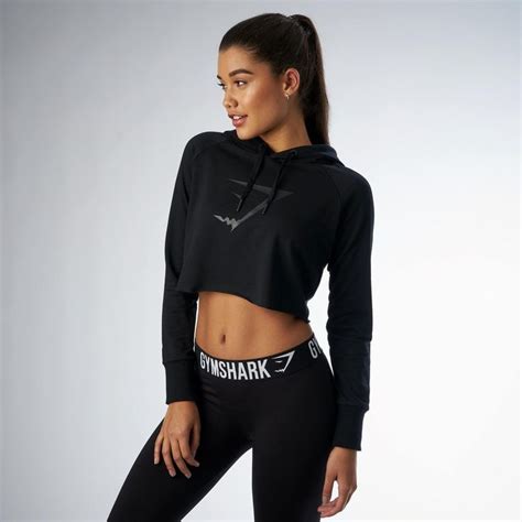 Gymshark Cropped Hoodie Black Workout Attire Athletic Outfits