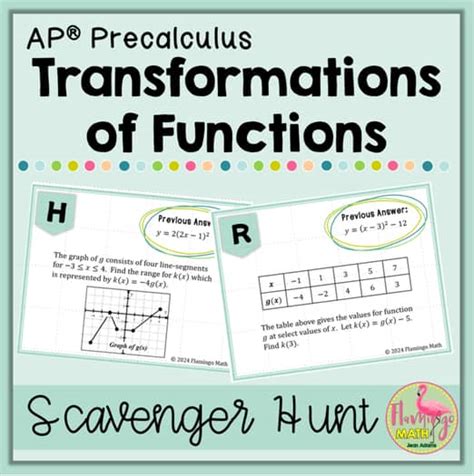 Transformations Of Functions Scavenger Hunt Ap Precalculus Unit 1