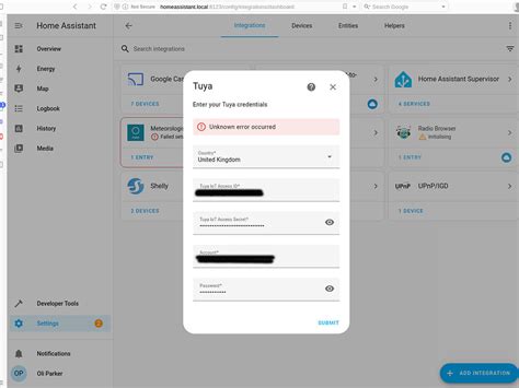 Tuya Integration Unknown Error Occurred Third Party Integrations Home Assistant Community