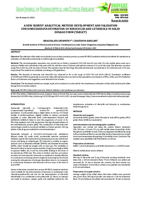 Pdf A New Robust Analytical Method Development And Validation For