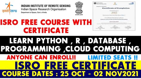isro python free course with certificate isro certification courses learn python r database