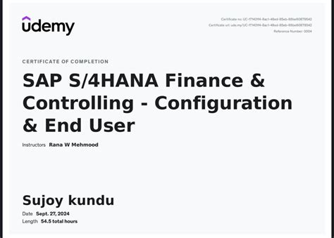 Certificate Of Completion Sap Fico From Udemy Sujoy Kundu