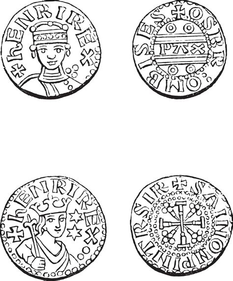 Coins Minted Under Henry Ivintage Engraving Vector Metallic Henry