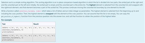Solved Selection Sort Is A Simple Sorting Algorithm This
