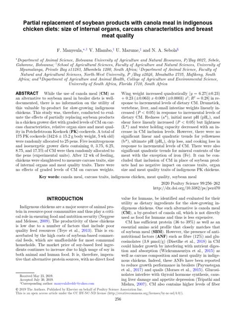 Partial Replacement Of Soybean Products With Canola Meal In Indigenous