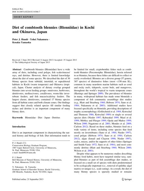 Pdf Diet Of Combtooth Blennies Blenniidae In Kochi And Okinawa Japan
