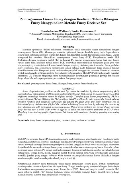 Pdf Pemrograman Linear Fuzzy Dengan Koefisien Teknis Bilangan Fuzzy