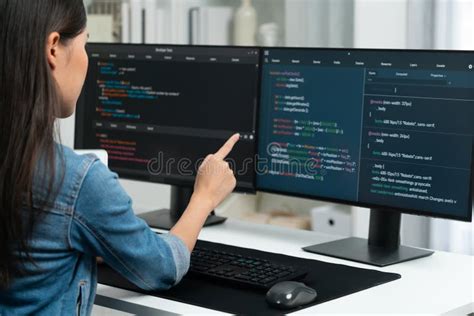Young Asian In It Developer Pointing Online Information On Pc Stratagem Stock Image Image Of