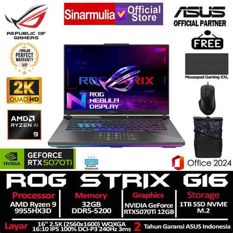 Jual Asus Rog Strix G16 G614fr Ryzen 9 9955hx3d Rtx5070 Ti 1tb Ssd 32gb