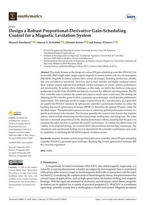 Pdf Design A Robust Proportional Derivative Gain Scheduling Control For A Magnetic Levitation