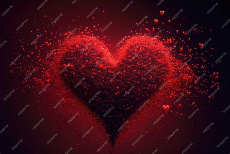 Premium Photo Red Heart With Dust Particle Disintegration Effect On Red Background Generative Ai