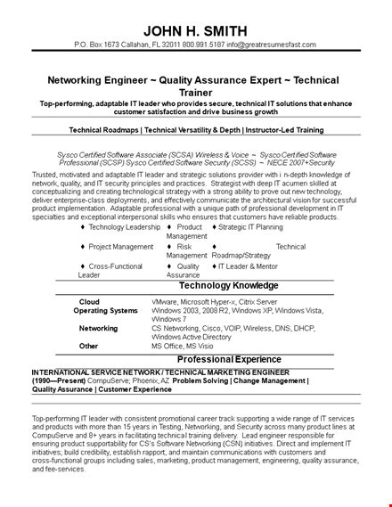 It Networking Engineer Resume