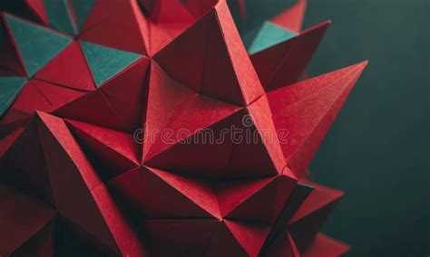 Close Up View Red And Green Paper Sculpture Composed Numerous Triangular Shapes Creates