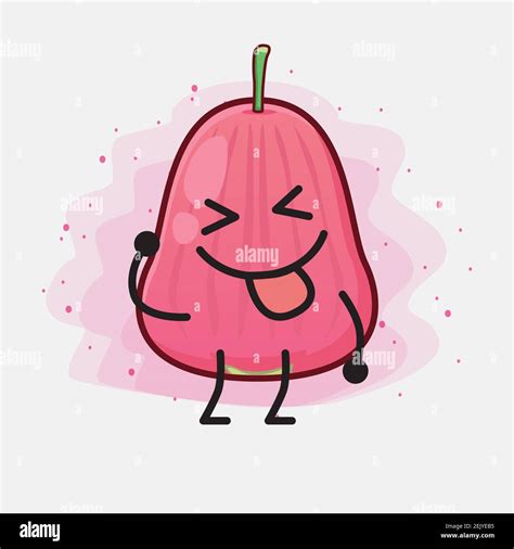 Vector Illustration Of Java Apple Fruit Character With Cute Face Simple Hands And Leg Line Art