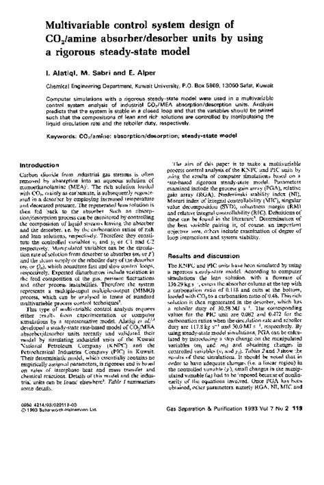 Pdf Multivariable Control System Design Of Co2amine Absorber