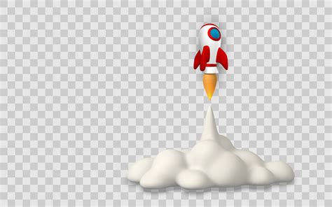 혁신 성장 성공의 상징인 연기와 불길과 함께 발사되는 스타트업 로켓 3d 만화 스타일 고립된 투명 배경 벡터 일러스트 레이 션 0명에 대한 스톡 벡터 아트 및 기타 이미지