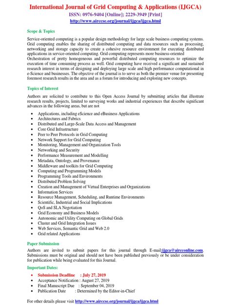 International Journal Of Grid Computing And Applications Ijgca Pdf