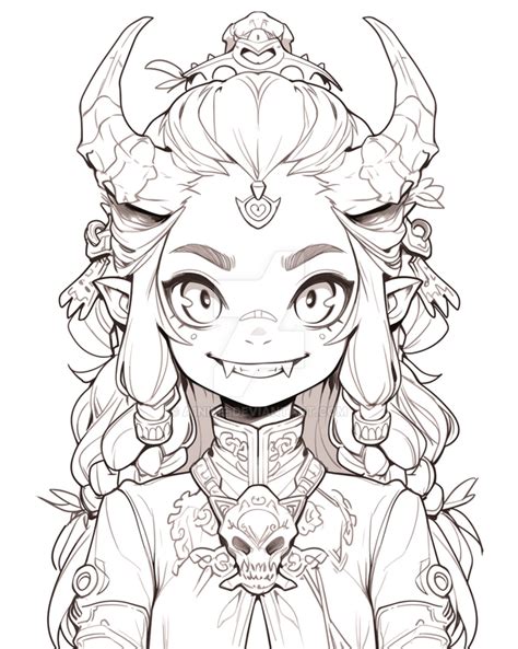 Cute Demon Girl Line Art By A1nime On Deviantart