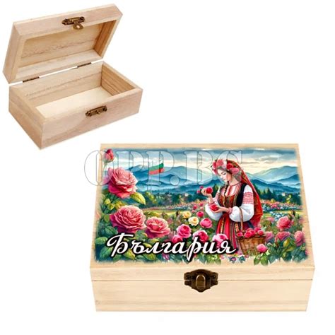 Opp Bg Гравирана дървена кутия България с красиви рози