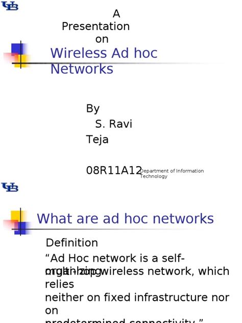 Wireless Ad Hoc Networks A Presentation On Pdf Wireless Ad Hoc