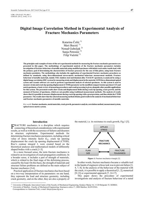Pdf Digital Image Correlation Method In Experimental Analysis Of