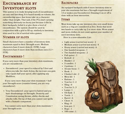 a simple inventory slot encumbrance system r dndhomebrew