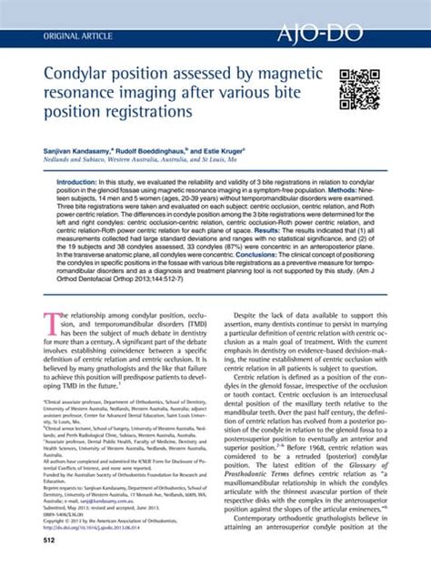 Condylar Position Assessed By Magnetic Pdf