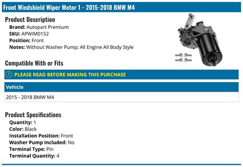 2015 2018 Bmw M4 Windshield Wiper Motor Autopart Premium Apwim0152