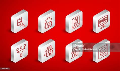 라인 서버 데이터 로봇 설정 인공 지능 Ai 알고리즘 채팅 사진 보정 및 퍼널 필터 아이콘을 설정합니다 벡터 3차원 형태에 대한 스톡 벡터 아트 및 기타 이미지 Istock