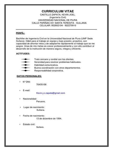 Cv Kevin Castillo Pdf Lima Ingeniería