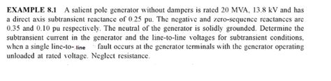 Solved EXAMPLE A Salient Pole Generator Without Dampers Chegg