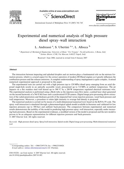 Pdf Experimental And Numerical Analysis Of High Pressure Diesel Spraywall Interaction
